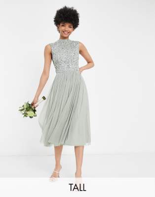 Beauut Tall - Robe de demoiselle d'honneur mi-longue 2 en 1 ornementée avec jupe ample en tulle ...