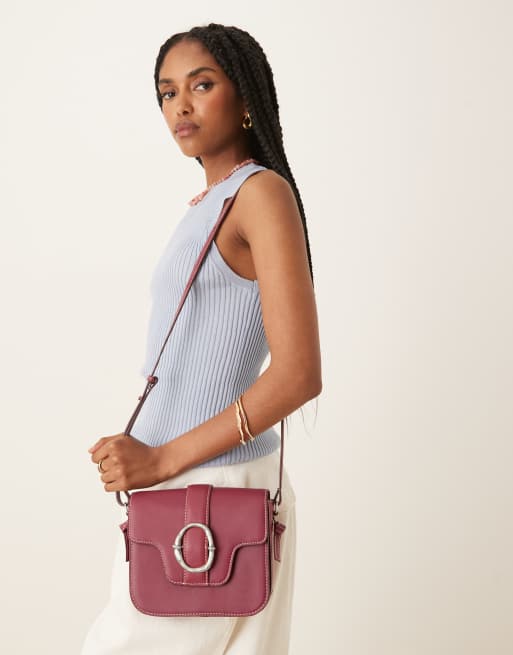 Becksondergaard Iris leather crossbody buckle bag in burgundy | ASOS