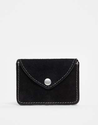 Becksondergaard suede card wallet with snap detail in black | ASOS