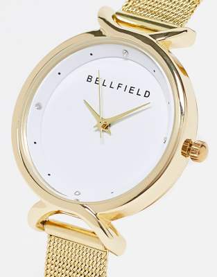Bellfield minimal mesh strap watch in gold | ASOS