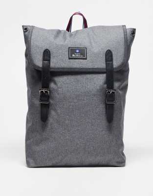 Ben Sherman double buckle backpack in grey | ASOS