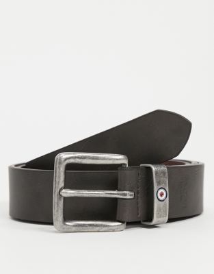 Ben Sherman leather logo keeper belt in black | ASOS