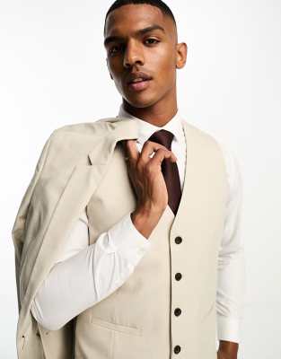 Ben Sherman linen look slim fit suit waistcoat in cream | ASOS