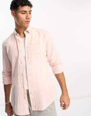 Ben Sherman long sleeve linen shirt in pink | ASOS