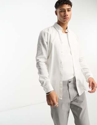 Ben Sherman long sleeve linen shirt in white | ASOS