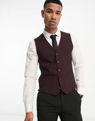 Ben Sherman wedding suit waistcoat in burgundy | ASOS