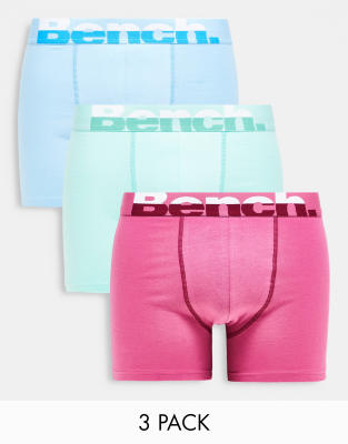Bench 3 pack boxer with logo waist in ice blue, mint and washed burg | ASOS