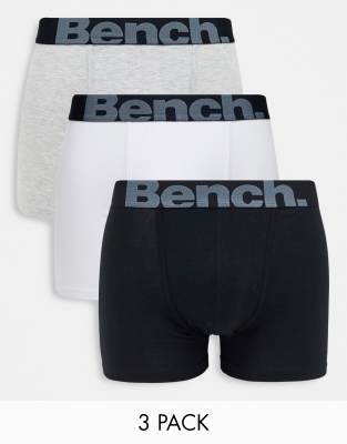 Bench 3 pack boxers with contrast waist bands in black grey and white ...