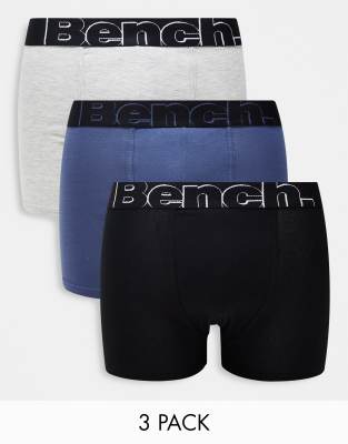 Bench 3 pack boxers with jacquard waistbands in blue black and grey | ASOS