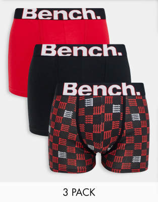 Bench 3 pack boxers with jacquard waistbands in red and black | ASOS