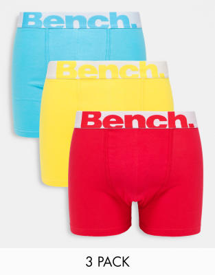 Bench 3 pack boxers with logo waist in red, bright blue and yellow | ASOS