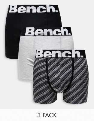 Bench 3 pack oversized logo boxers in black and grey | ASOS