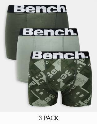 Bench 3 pack oversized logo boxers in khaki | ASOS