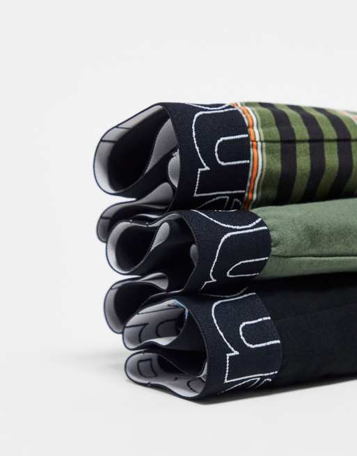 Bench 3 pack oversized logo boxers with jaquard waistband in khaki and ...