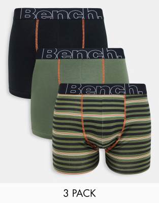 Bench – 3er-Pack Boxershorts in Khaki und Schwarz mit Jacquard-Bund ...