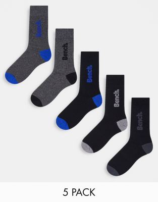Bench 5 pack dress socks in blue grey and black | ASOS