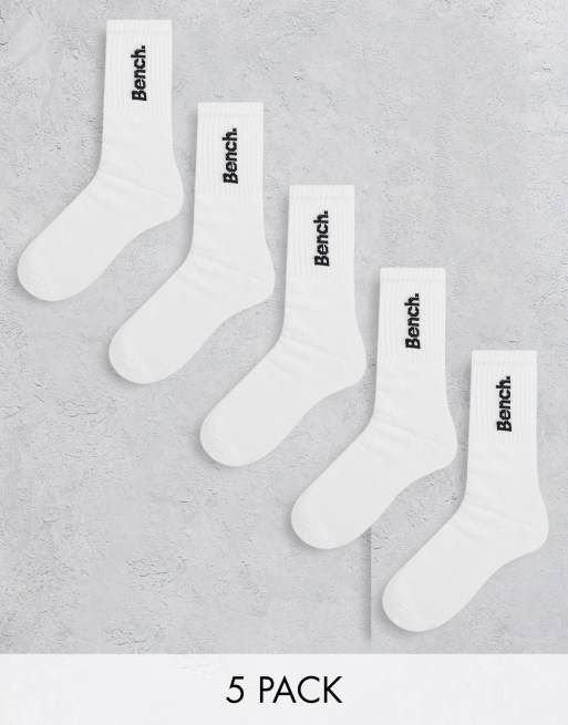 Bench 5 pack logo embroidered socks in white | ASOS