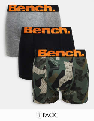 Bench - Lot de 3 boxers avec logo à la taille - Kaki camouflage ...