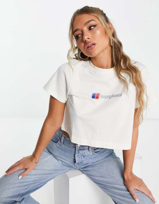 Berghaus Urban cotton crop logo t-shirt in cream | ASOS