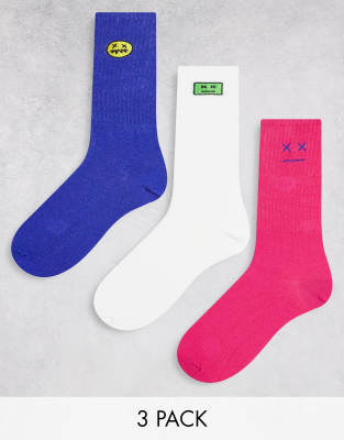 Bershka 3 pack embroidered socks in multi | ASOS