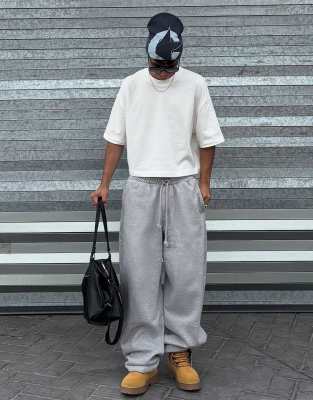 Bershka Balloon fit Tracksuit bottoms in light grey | ASOS