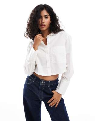 Bershka boxy deep cuff shirt in white | ASOS