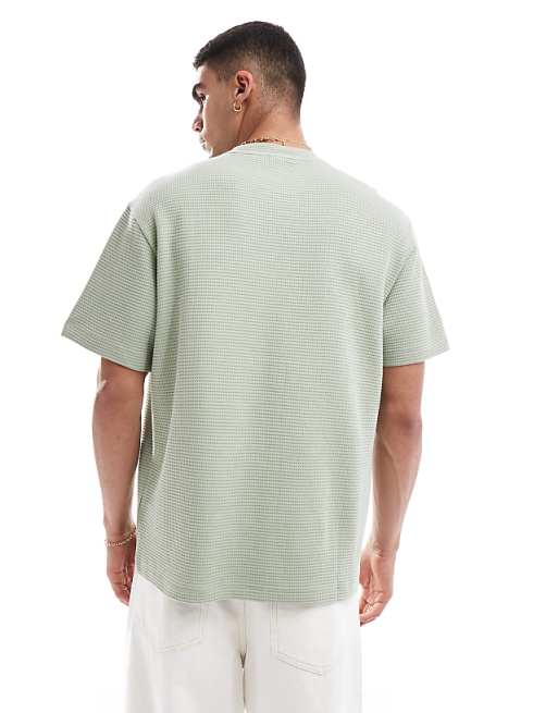 Bershka boxy fit waffle textured T-shirt in green | ASOS Bershka boxy fit waffle textured T-shirt in green | ASOS