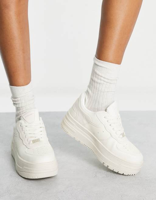 Bershka chunky sole retro trainer in off white | ASOS