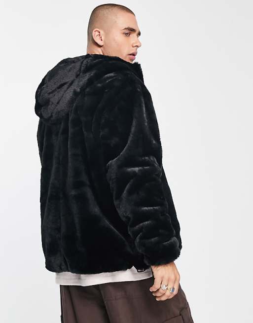 Bershka faux fur hooded jacket in black | ASOS Bershka faux fur hooded jacket in black | ASOS