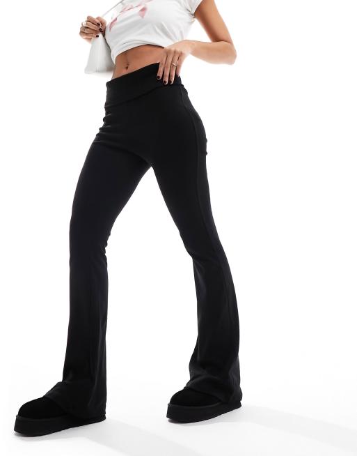 Bershka Folded Waistband Flared Trousers In Black Asos