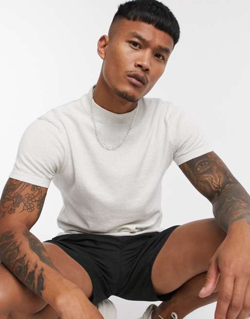 Bershka Gebreid T Shirt Met Col In Wit Asos