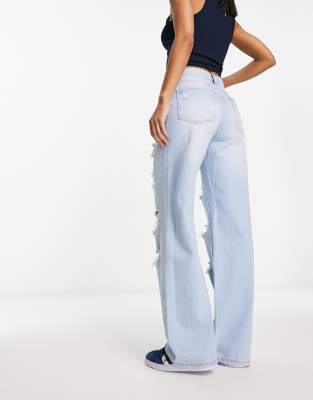Bershka high waisted ripped ultra wide leg jeans in bleach Bershka high waisted ripped ultra wide leg jeans in bleach