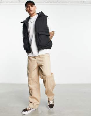 Bershka hooded puffer gilet in black | ASOS