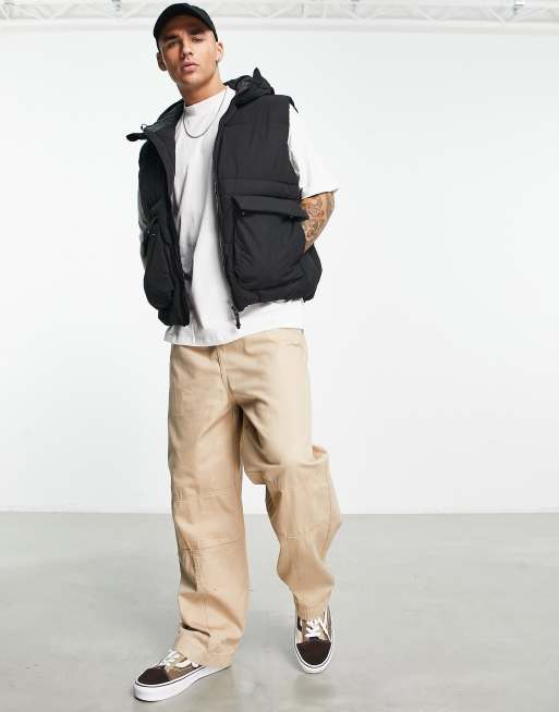 Bershka hooded puffer gilet in black | ASOS