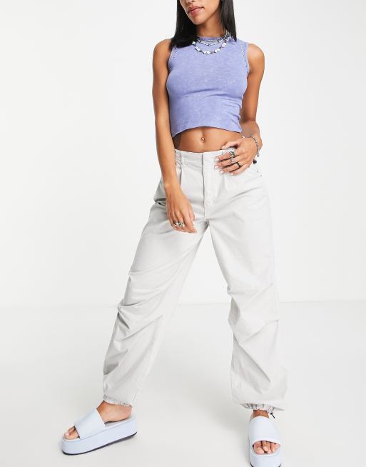 Bershka Nylon Cargo Parachute Pants In Gray Asos