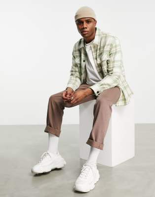 Bershka overshirt in sage green check | ASOS