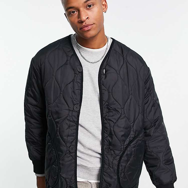 Bershka oversized onion quilted liner jacket in black Bershka oversized onion quilted liner jacket in black