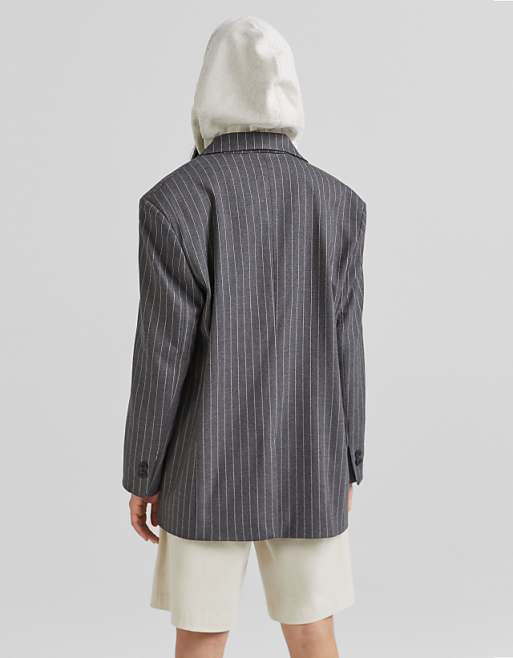 Bershka pinstripe blazer in gray | ASOS Bershka pinstripe blazer in gray | ASOS