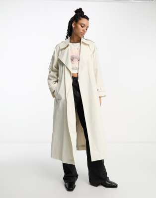 Bershka premium longline trench coat in stone | ASOS