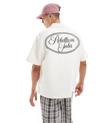 Bershka rebellious back print shirt in ecru | ASOS