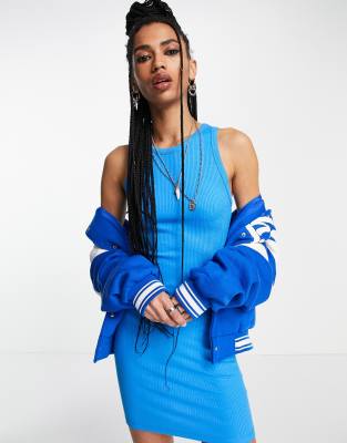 Bershka ribbed racer mini dress in blue | ASOS