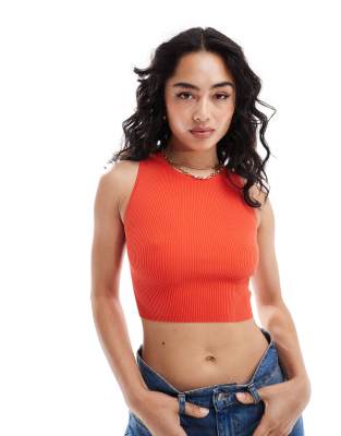 Bershka round neck backless knit top in red | ASOS