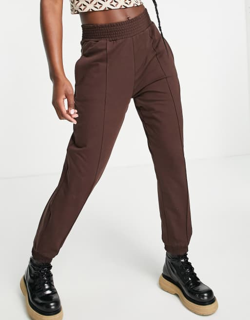 Bershka seam detail trackies in chocolate brown | ASOS