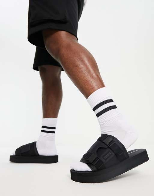 Bershka sliders with buckles in black | ASOS