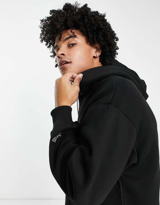Bershka Sort Hættetrøje I Ekstra Firkantet Pasform Asos