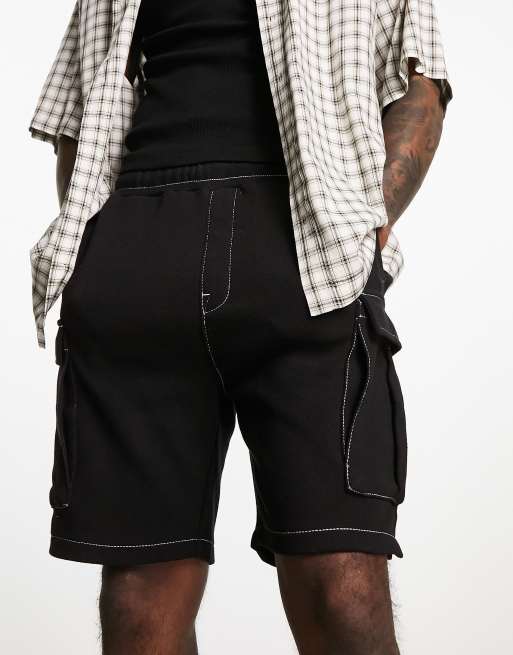 Bershka Sorte Cargo Jerseyshorts Med Bælte Og Bred Pasform Asos