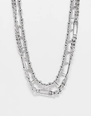 Bershka spikes and chain necklace in silver | ASOS