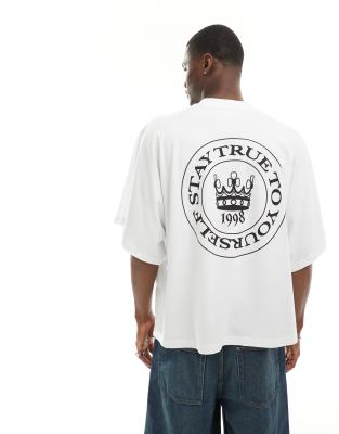 Bershka stay tuned back printed t-shirt in white | ASOS