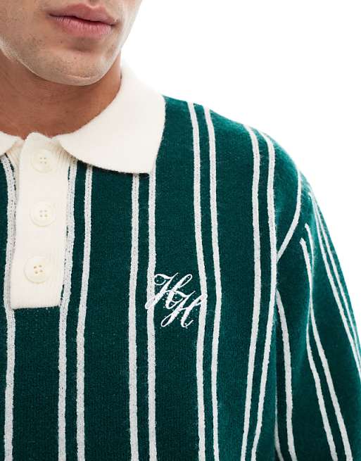 Bershka stripe knit polo in green | ASOS Bershka stripe knit polo in green | ASOS