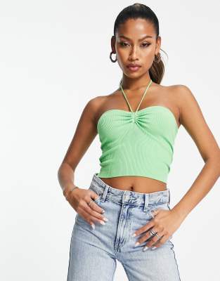 Bershka - Top dos nu en maille noué autour du cou - Vert | ASOS